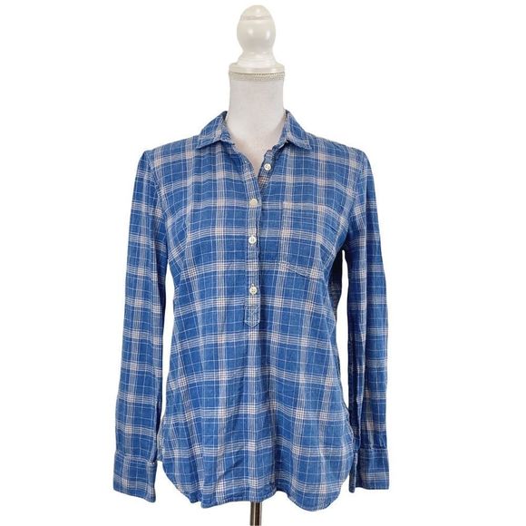 J. Crew Factory | Tops | J Crewclueless Plaid Blue Small Boyfit Buttn Up Shirt Pullover Preppy ...